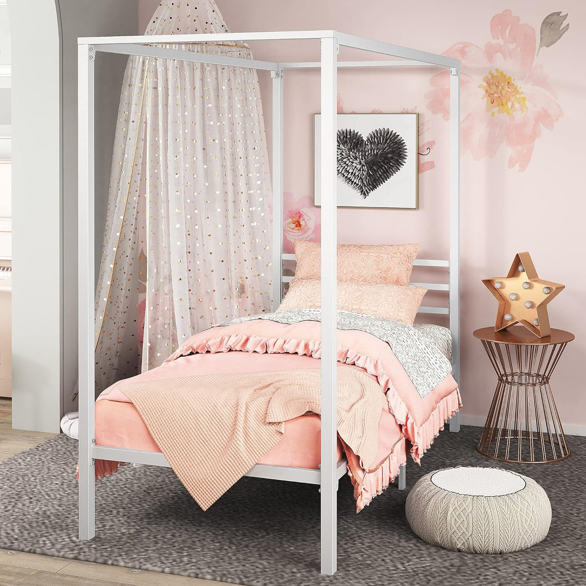 ZINUS Patricia White Metal Canopy Platform Bed Frame / Mattress Founda ...